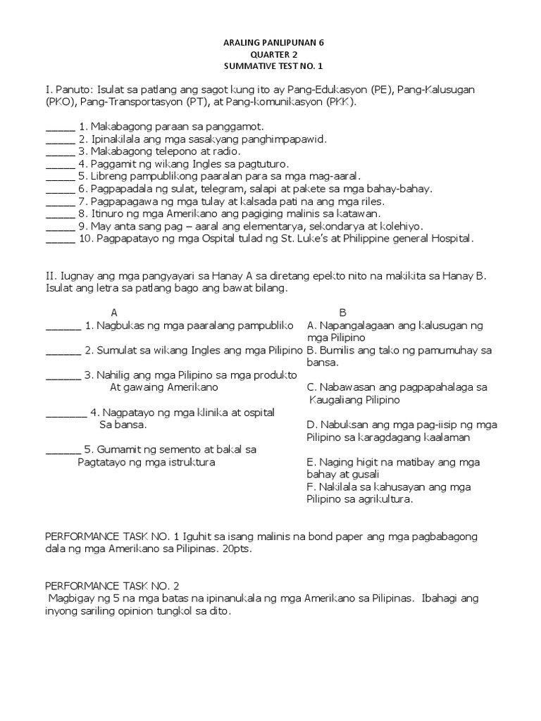 Araling Panlipunan 6 Summative Q2 | PDF