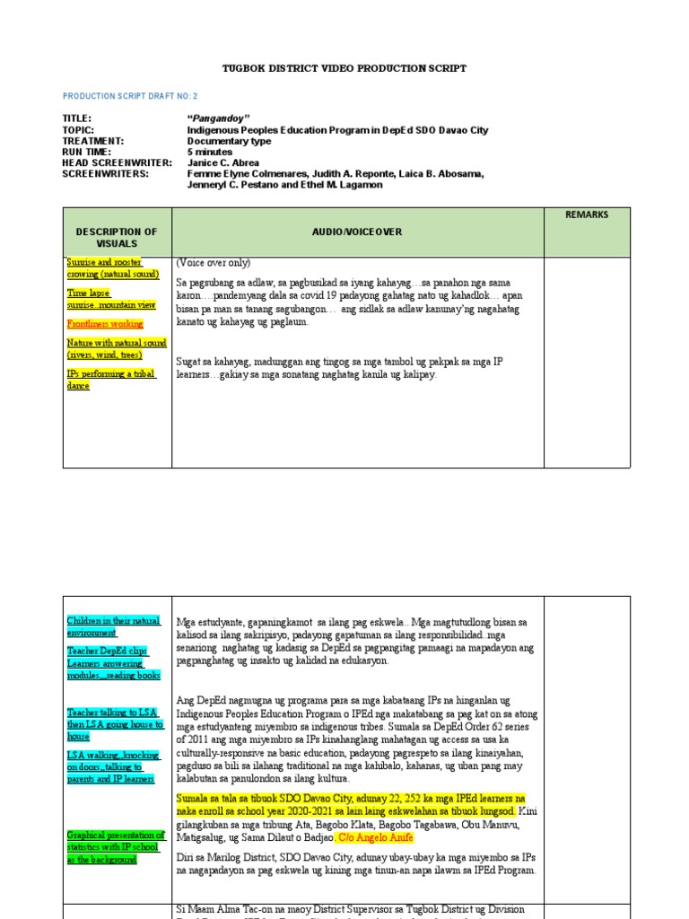 Video Production Script DRAFT 2 | PDF