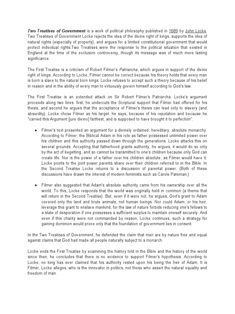 Two Treatises of Government Is A Work of Political Philosophy Published ...