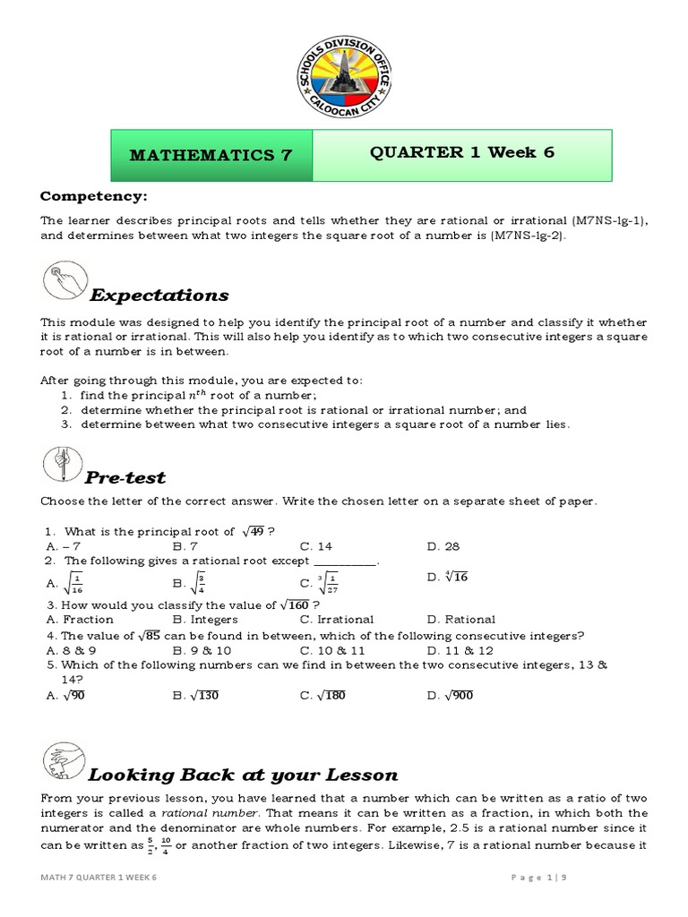 Expectations: Mathematics 7 Quarter 1 Week 6 | PDF | Square Root | Numbers