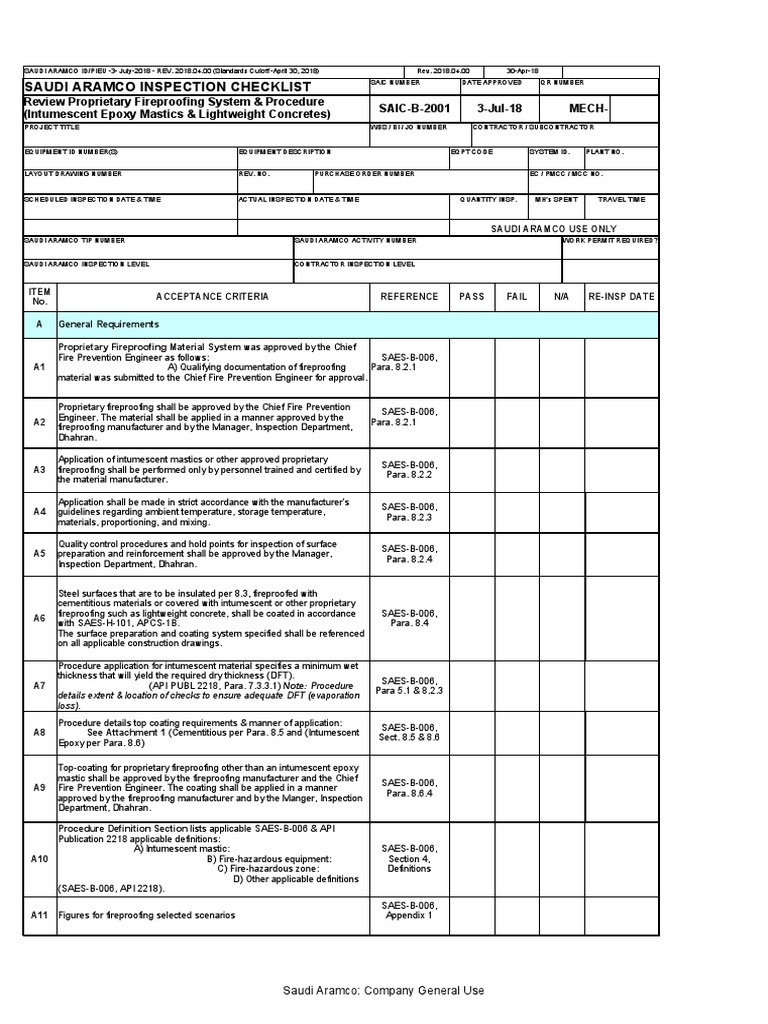Saudi Aramco Inspection Checklist | PDF | Economic Sectors | Building ...