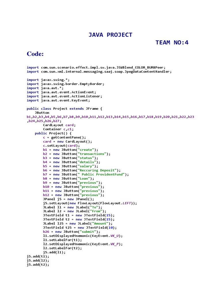 Java Project Team No:4: Import Import Import Import Import Import ...