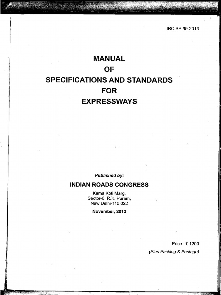 IRC SP 99 2013 Manual of Specifications & Standards For Expressways | PDF