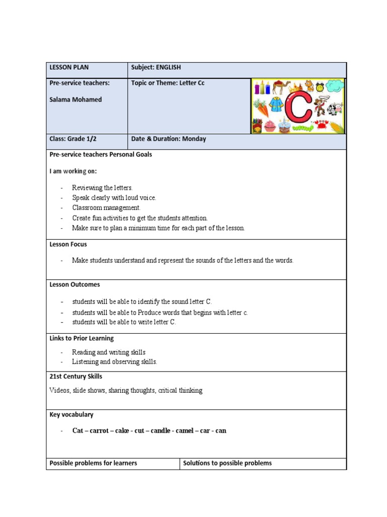 Lesson Plan Letter C | PDF | Lesson Plan | Teachers