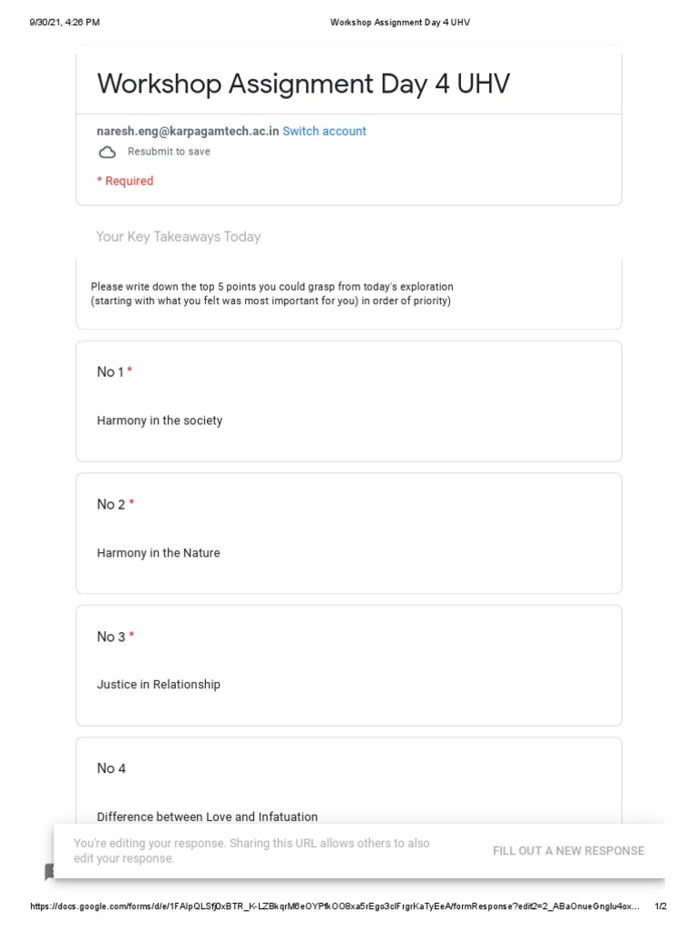 Workshop Assignment Day 4 UHV: Your Key Takeaways Today | PDF