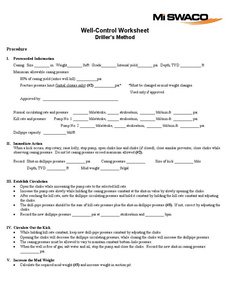 Well-Control Worksheet: Driller's Method | PDF | Casing (Borehole ...