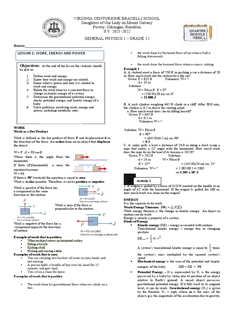 Gen Physics q2 Module 1 | PDF | Potential Energy | Force