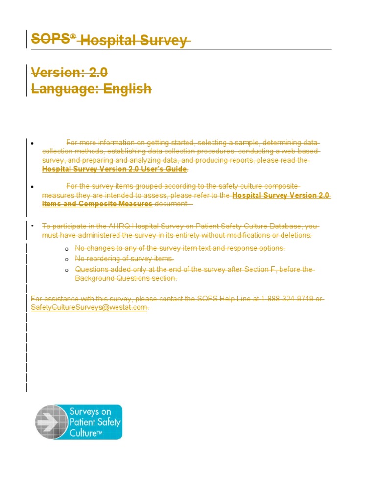 SOPS Hospital Survey 2.0 English 05.18.21 | PDF | Survey Methodology ...