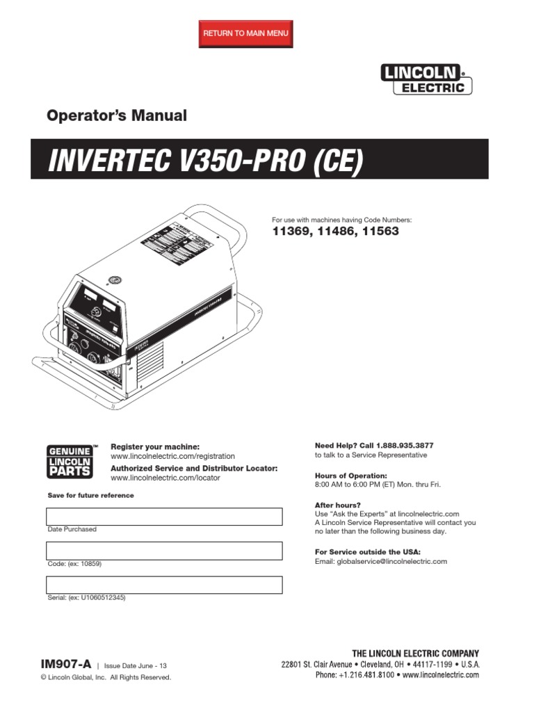 Invertec V350-Pro (Ce) : Operator's Manual | PDF