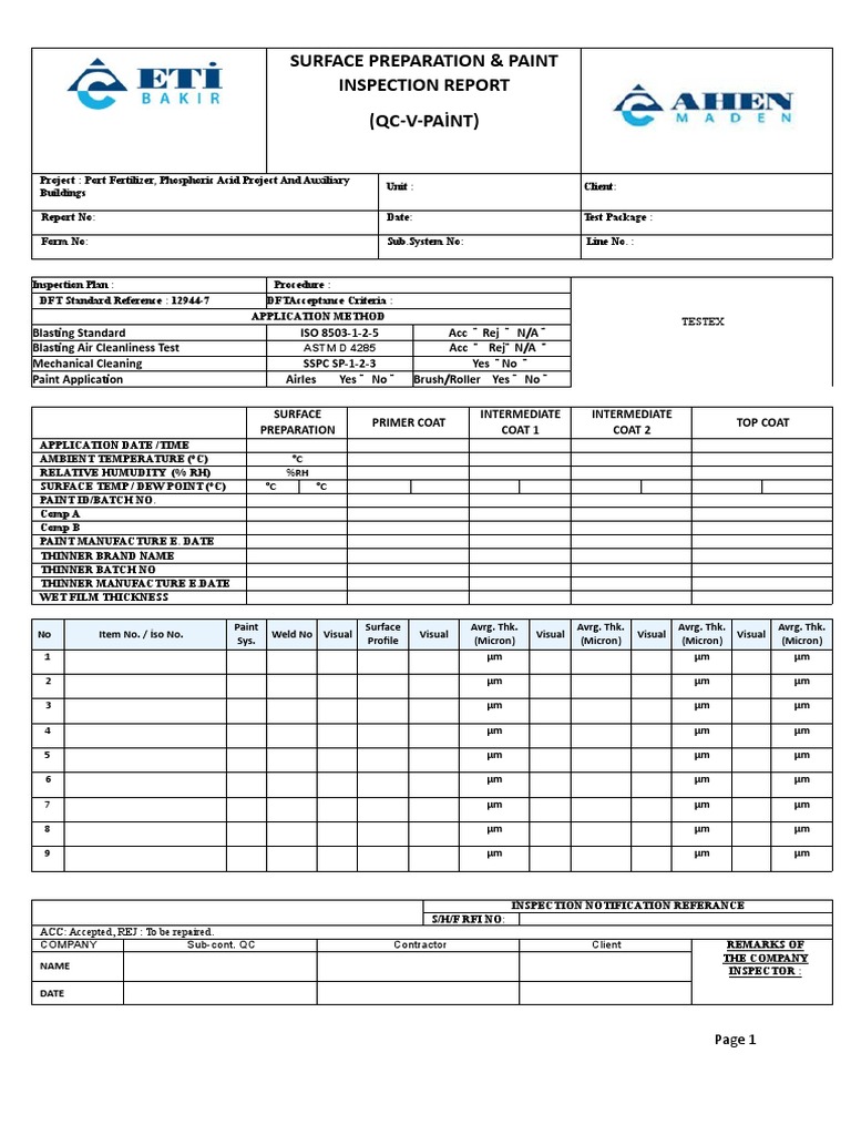Surface Preparation & Paint Inspection Report (QC-V-PAİNT) : Testex ...