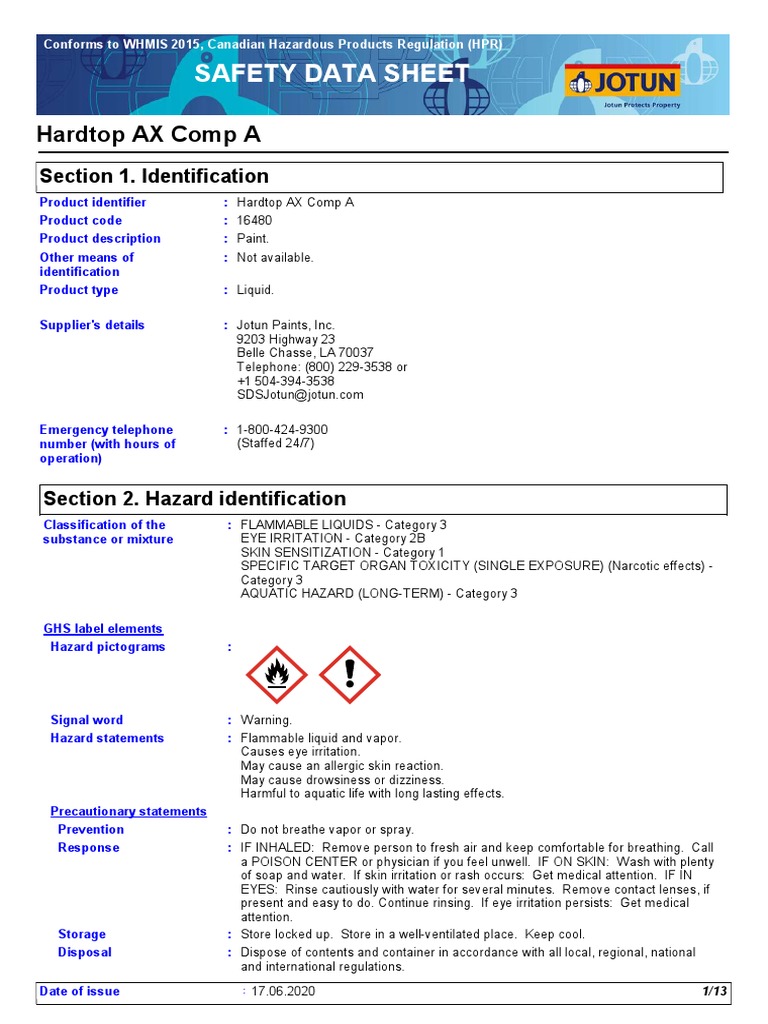 MSDS-Hardtop AX Comp A | PDF | Dangerous Goods | Firefighting