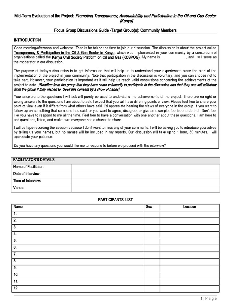 FGD Guide - Community | PDF | Focus Group | Human Nature