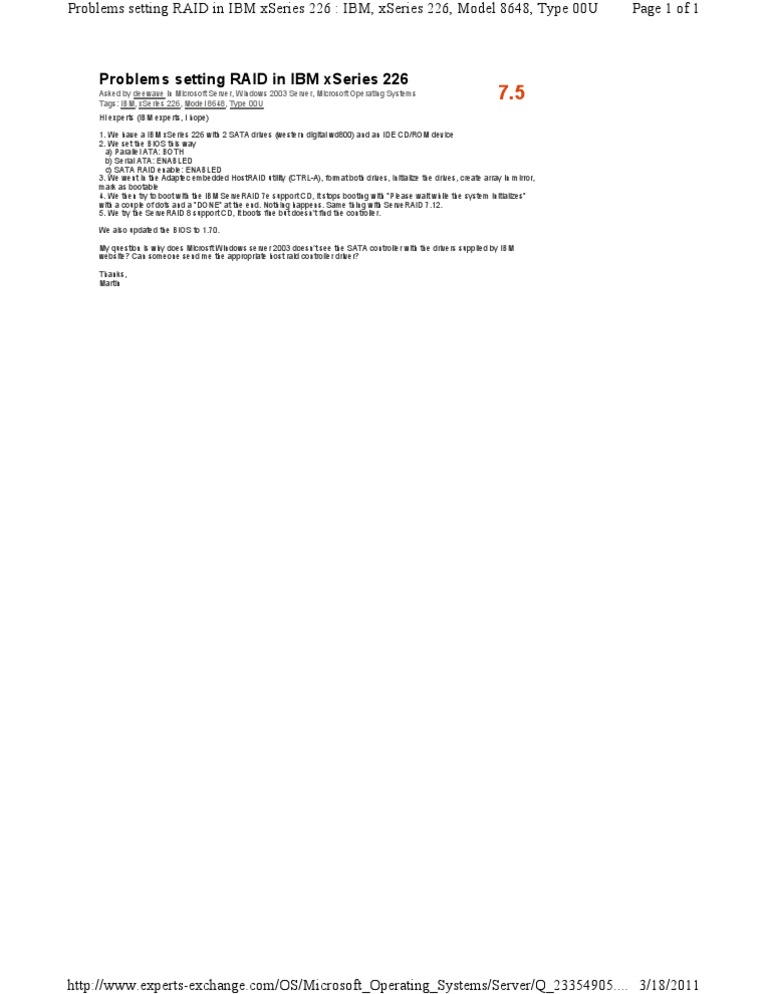RAID Setup Issues on IBM xSeries 226 | PDF