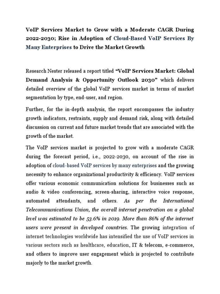 PR - VoIP Services Market | PDF | Voice Over Ip | Internet