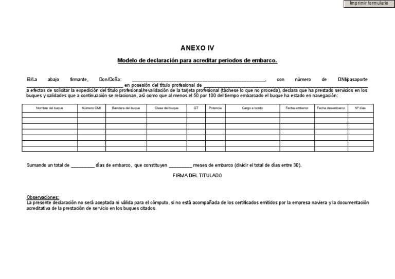 Modelo de Declaración de Embarco | PDF