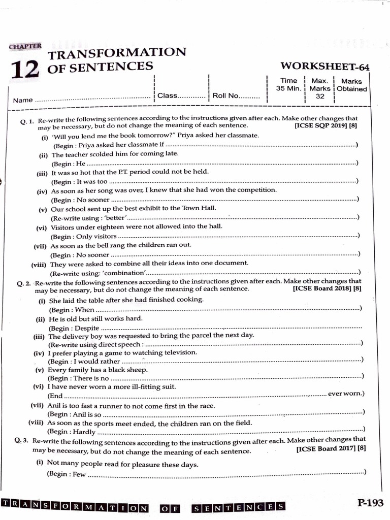 Sentence Transformation Exercises | PDF