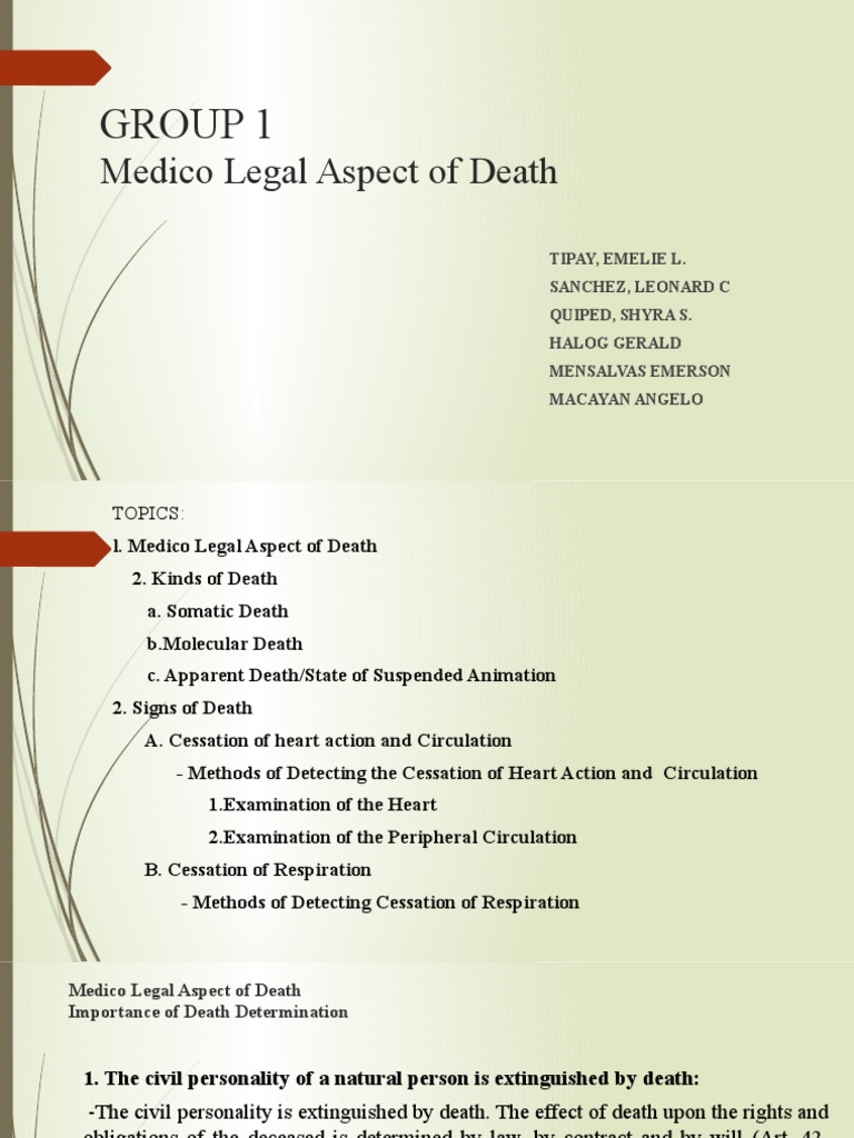 Medico Legal Aspects of Death: Determining Time and Cause of Death ...