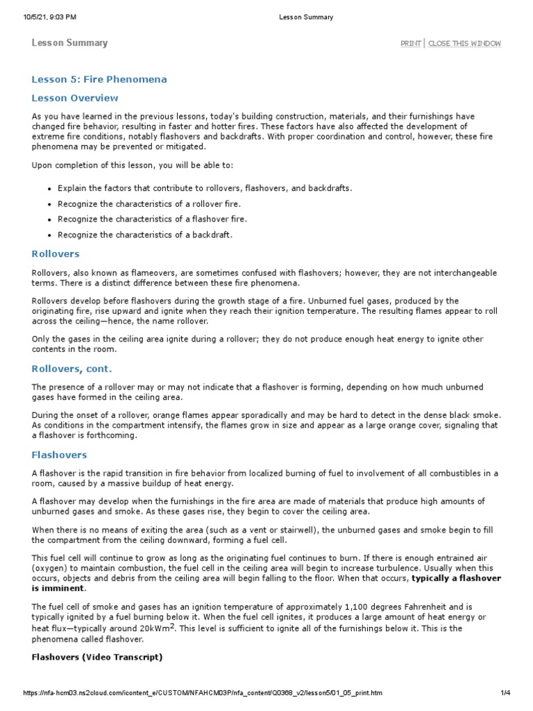Lesson 5: Fire Phenomena Lesson Overview | PDF | Fires | Combustion