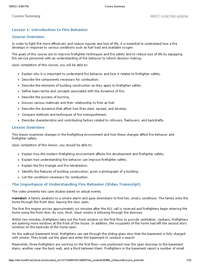 Introduction To Fire Behaviour Course Summary | PDF | Fires | Combustion