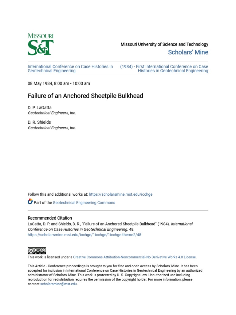 Failure of An Anchored Sheetpile Bulkhead | PDF | Bending | Silt