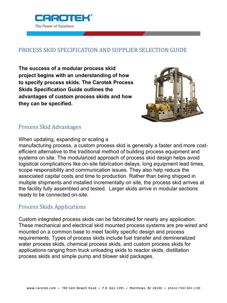 Process Skid Specification and Supplier Selection Guide | PDF ...