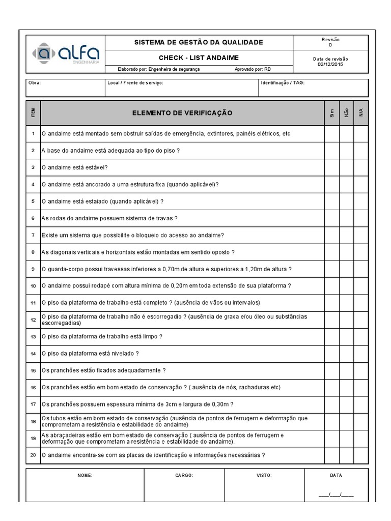 Check List - Andaime | PDF