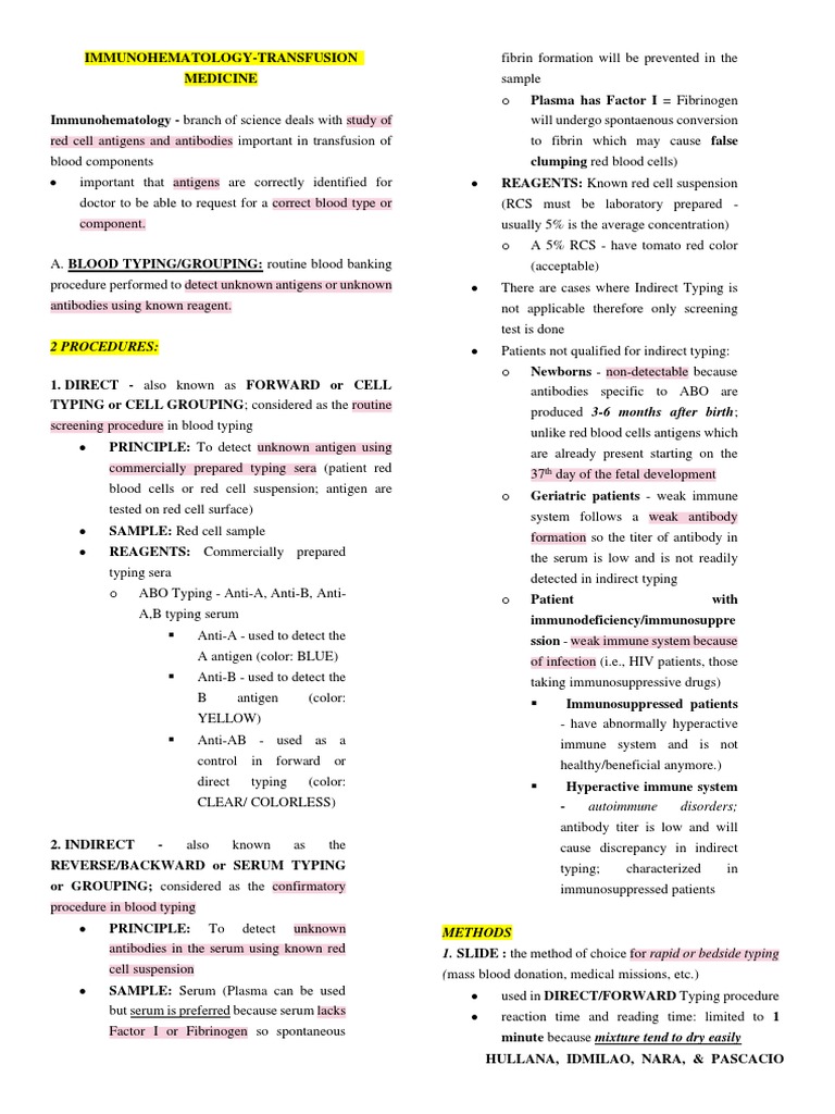 Immunohematology Handouts Updated | PDF | Blood Type | Antibody