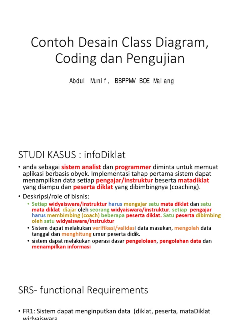 Contoh Class Diagram untuk Aplikasi Diklat | PDF