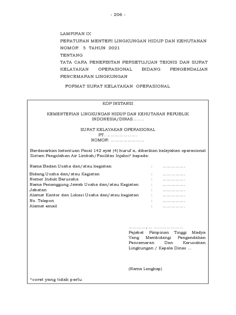 Lampiran 9 Format Surat Kelayakan Operasional | PDF