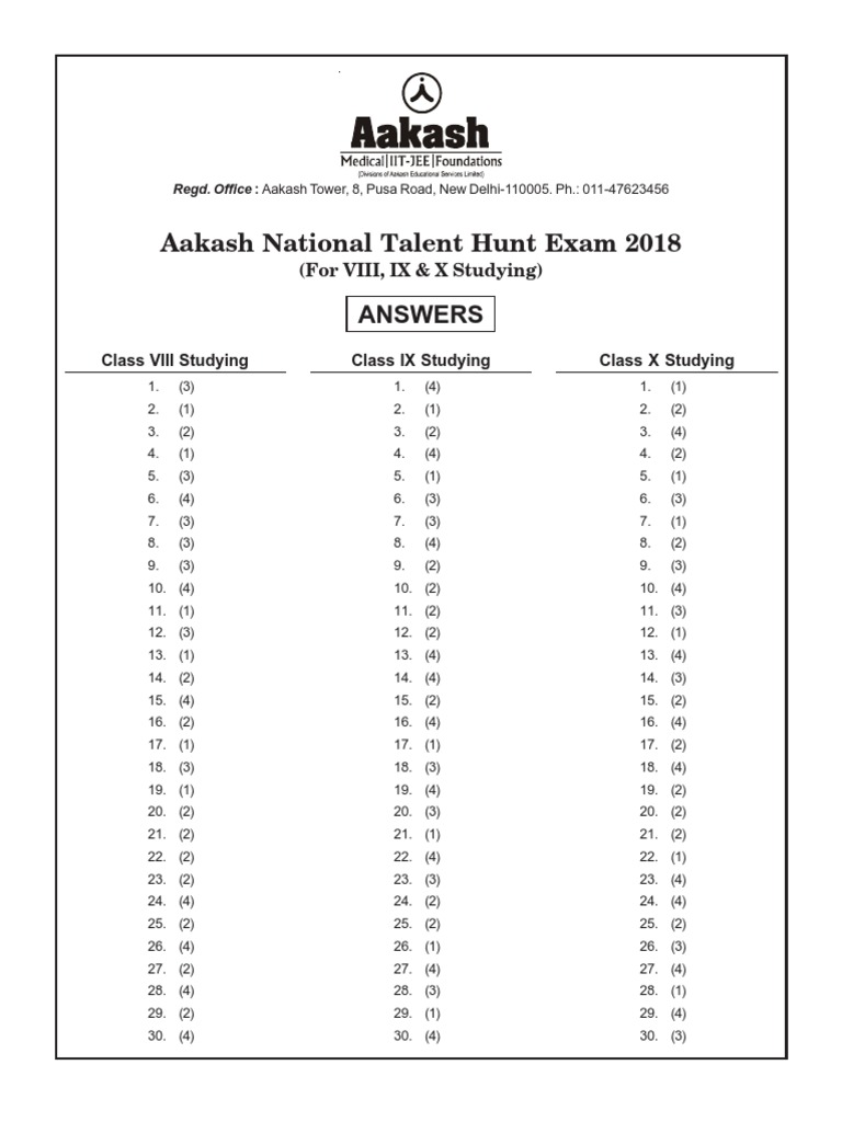 Anthe Sample Paper Answer Key | PDF