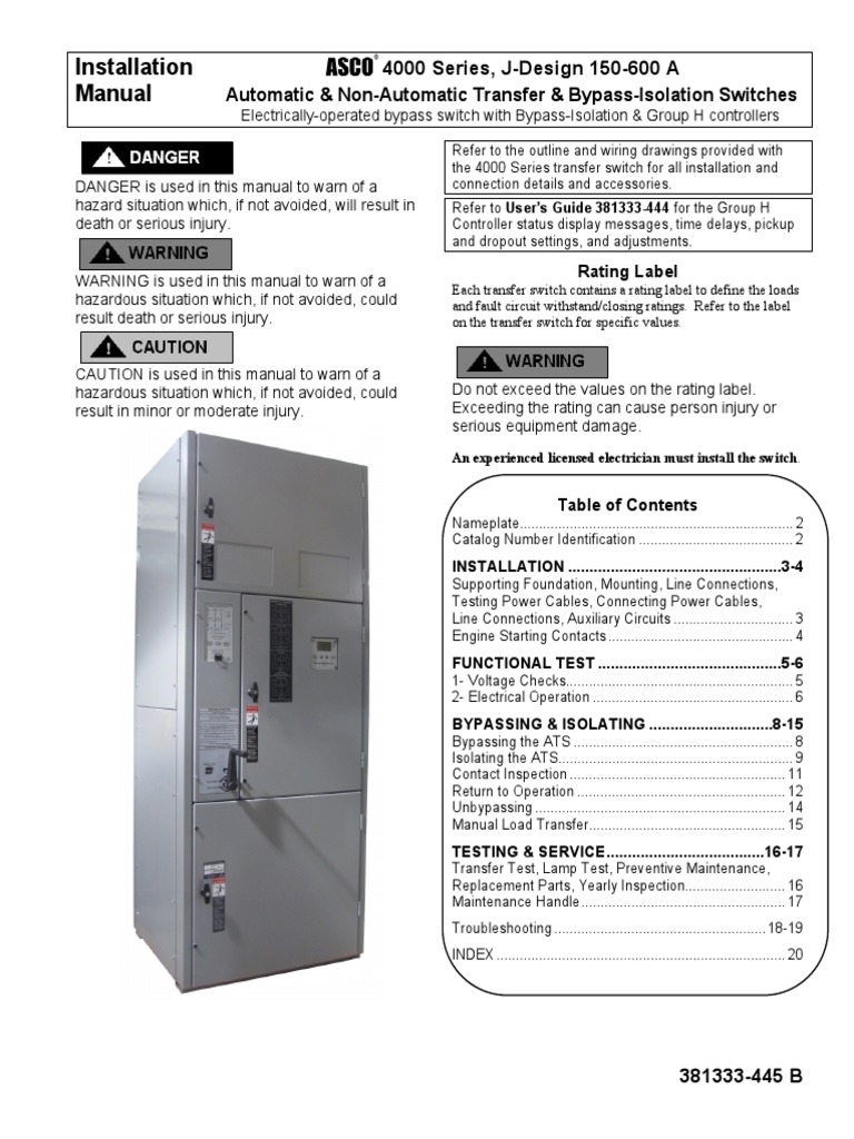 Installation Manual: Automatic & Non-Automatic Transfer & Bypass ...