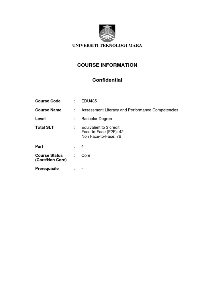 Course Info Edu485 - PN Nadia | PDF | Educational Assessment | Learning