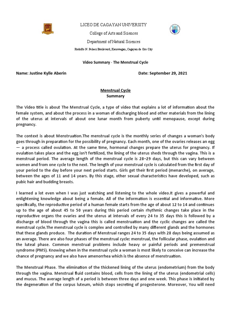 The Menstrual Cycle - Worksheet | PDF | Menstrual Cycle | Mammal Female ...