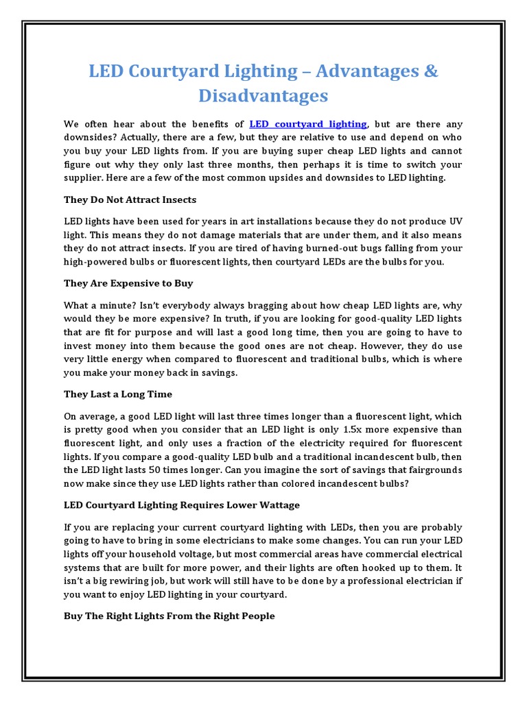 LED Courtyard Lighting - Advantages & Disadvantages | PDF ...
