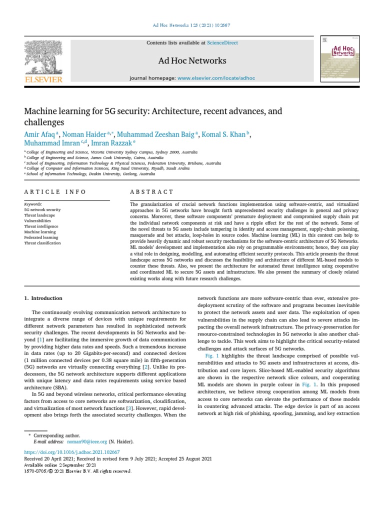 2021 - Machine Learning For 5G Security Architecture | PDF | Computer ...