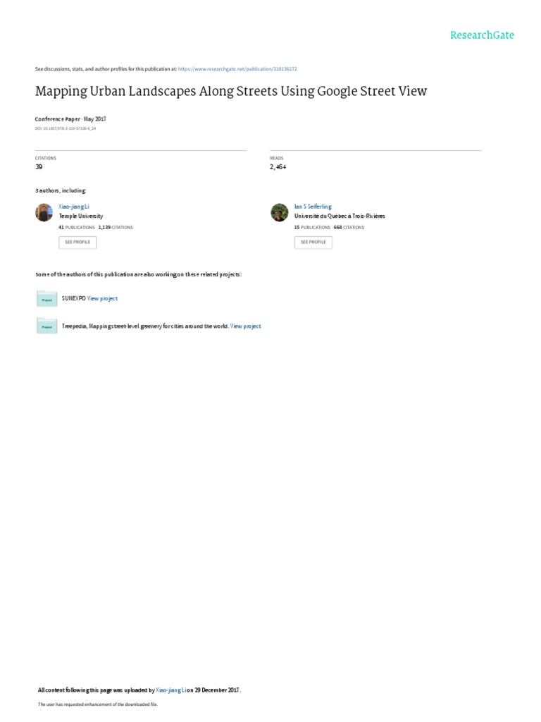 Mapping Urban Landscapes Along Streets Using Google Street View | PDF ...