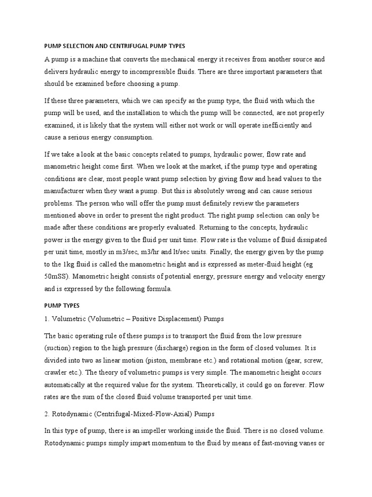 Pump Selection and Centrifugal Pump Types | PDF | Pump | Liquids