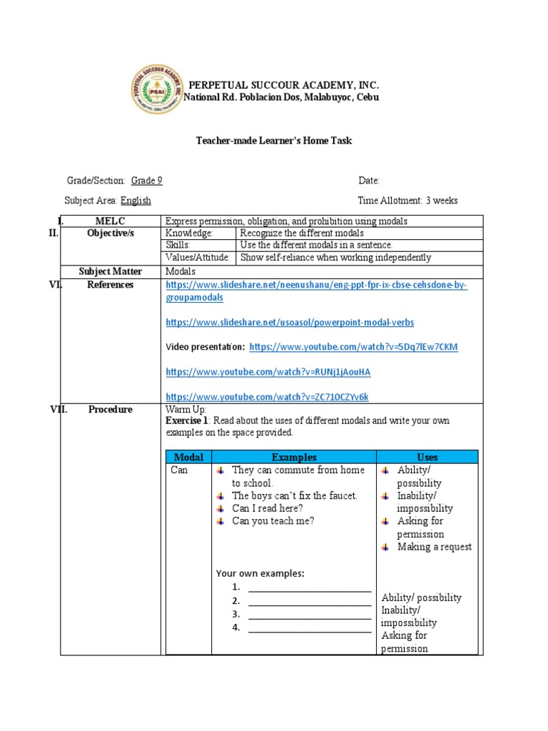 Modal Modals: A Teacher-Created Homework Assignment on the Uses and ...