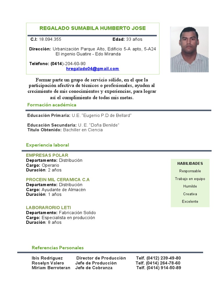 CURRICULO de Humberto Regalado | PDF