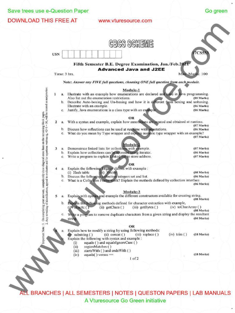 Advanced Java and J2EE Question Bank 2021 | PDF | Computer Programming | Object Oriented Programming