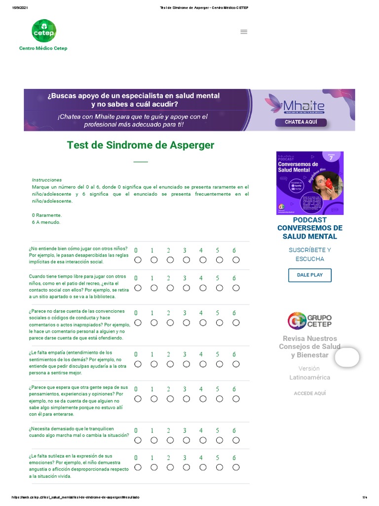 Test de Síndrome de Asperger - Centro Médico CETEP | PDF | Síndrome de ...