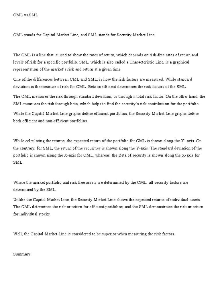 CML Vs SML | PDF | Capital Asset Pricing Model | Beta (Finance)