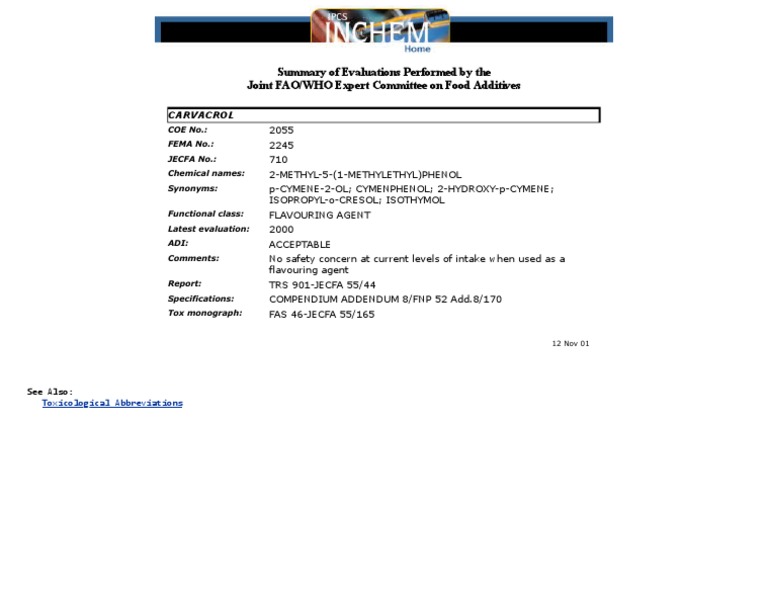 JECFA Evaluation of Carvacrol Safety | PDF