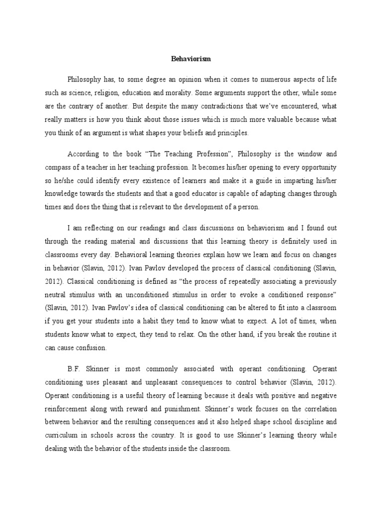 Behaviorism Reflection Paper | PDF | Reinforcement | Behaviorism