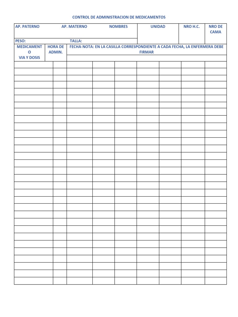 Control de Administracion de Medicamentos Ficha | PDF