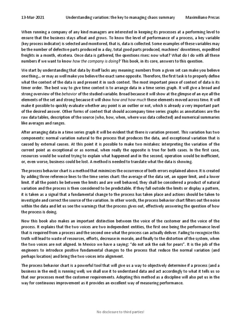 A Summary of "Understanding Variation: The Key To Managing Chaos" | PDF ...