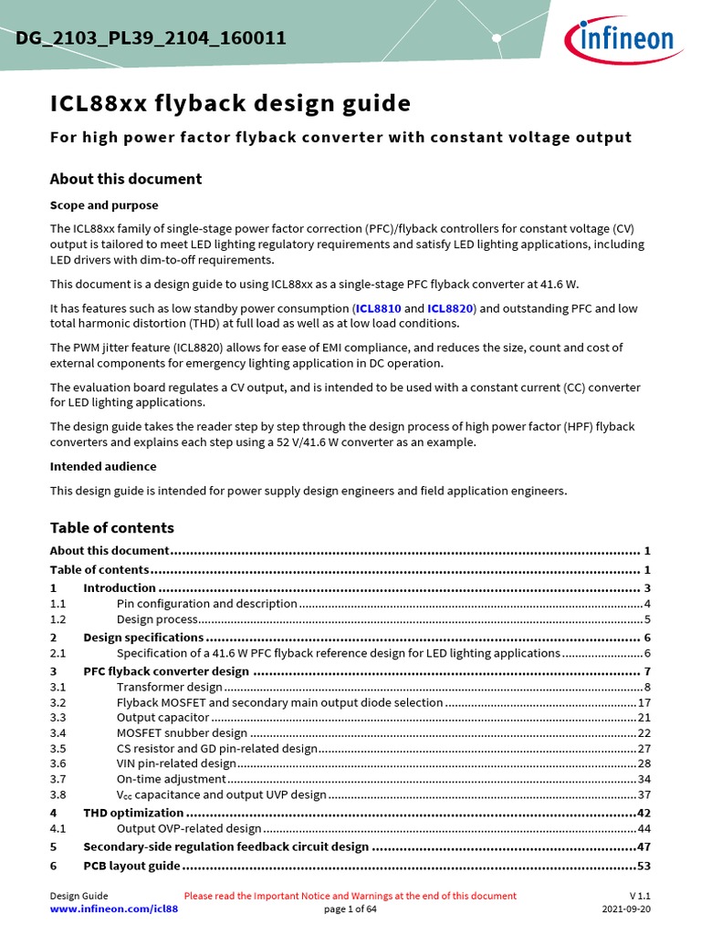 ICL88xx Flyback Design Guide: DG - 2103 - PL39 - 2104 - 160011 | PDF ...