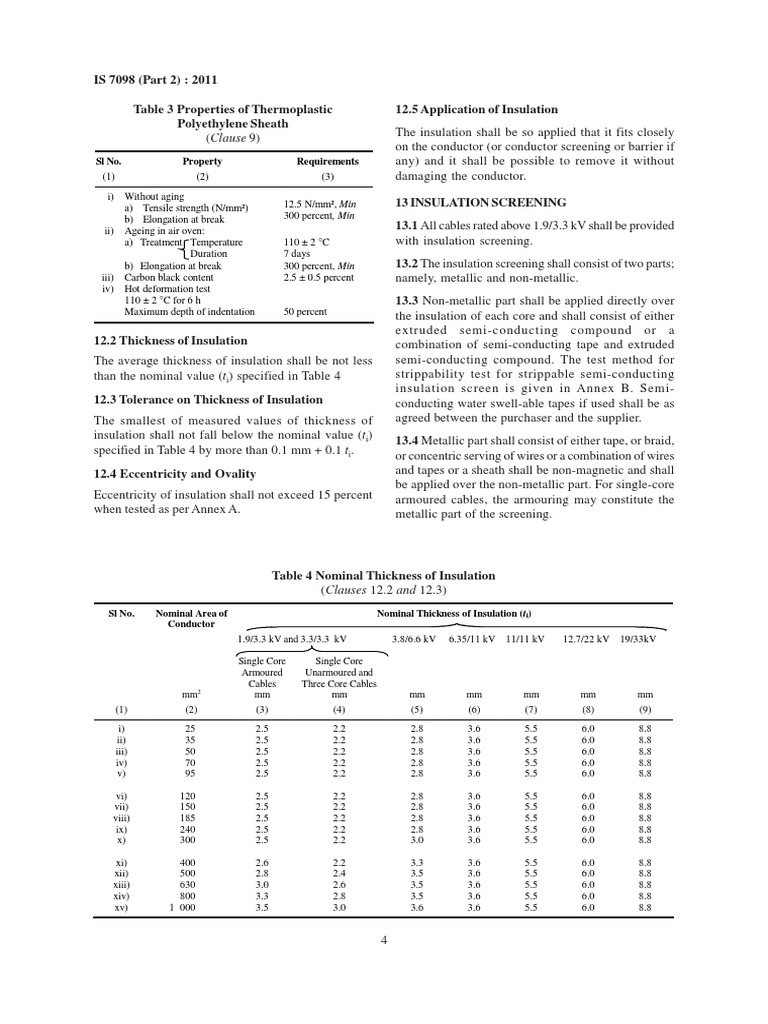 Cable Testing - XLPE - IS 7098 (Part 2) | PDF | Wire | Insulator ...