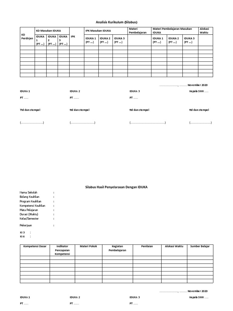 Contoh Draft Dokumen Persiapan Penyelarasan Kurikulum | PDF