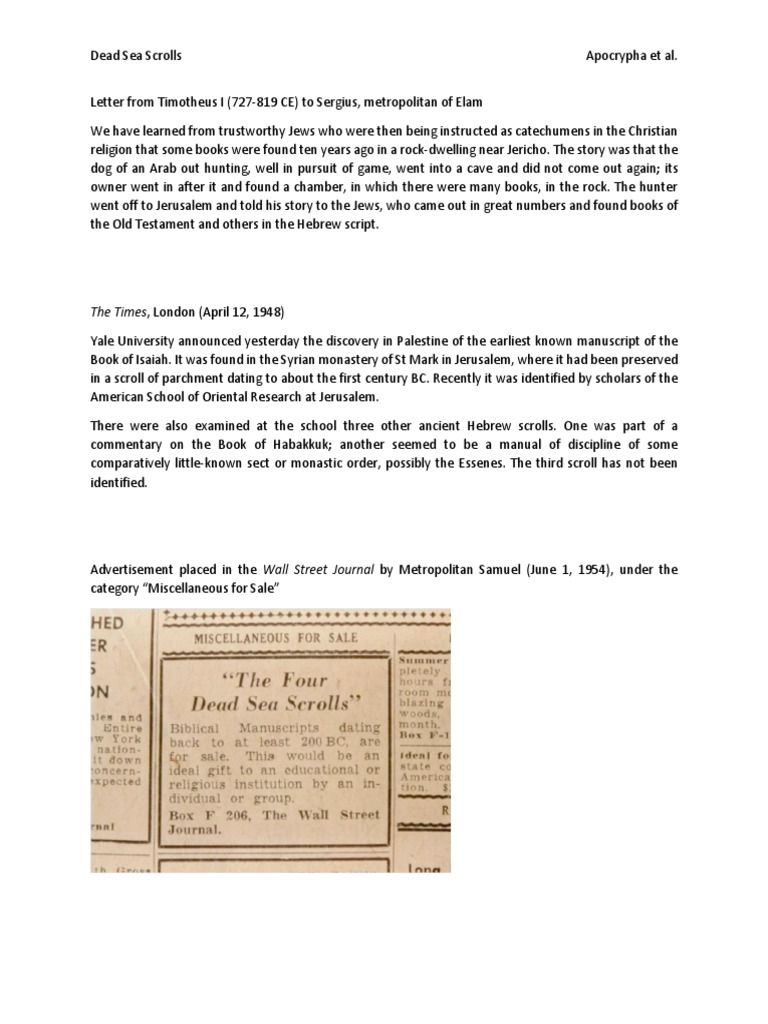 Dead Sea Scrolls Primary Sources | PDF